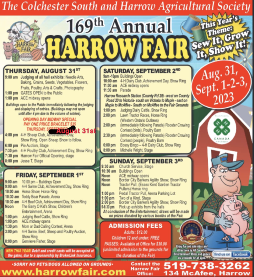 169th Annual Harrow Fair – August 31 to September 3 - Kingsville Times