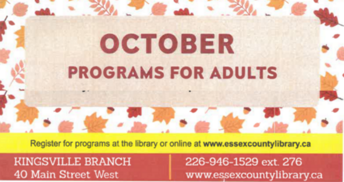 Kingsville Library’s Adult Programs for October - Kingsville Times