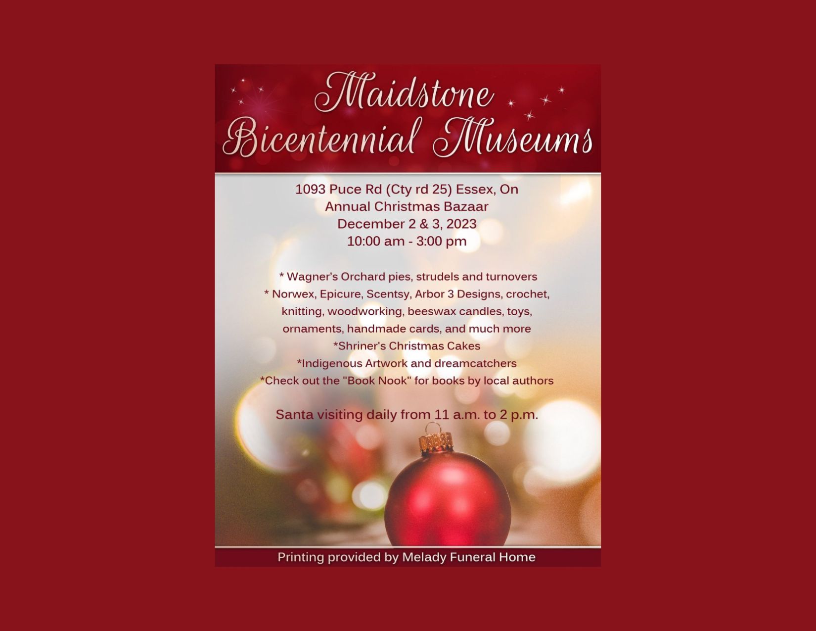 Maidstone Bicentennial Museums Annual Christmas Bazaar - Kingsville Times