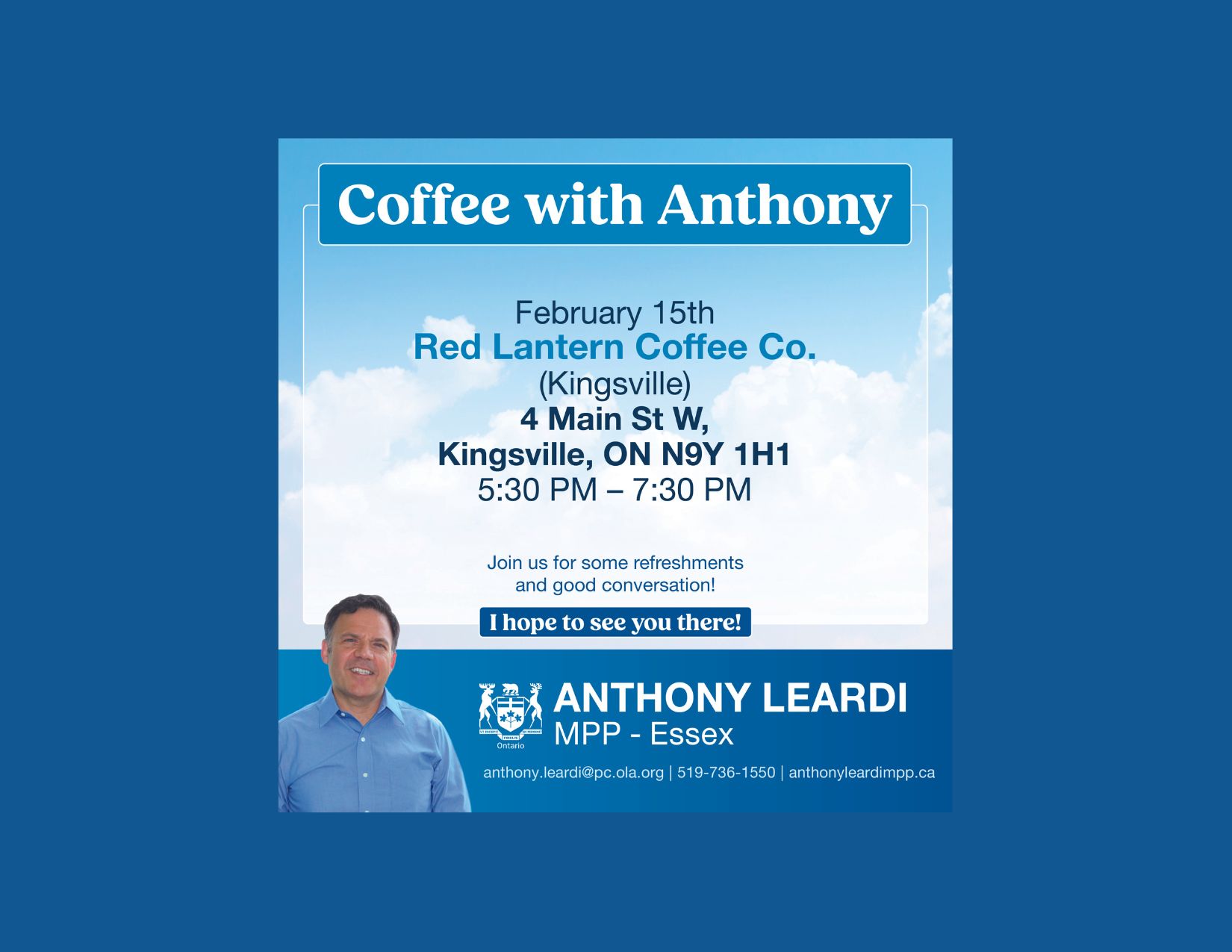 Coffee And Conversation With MPP Anthony Leardi – February 15 ...