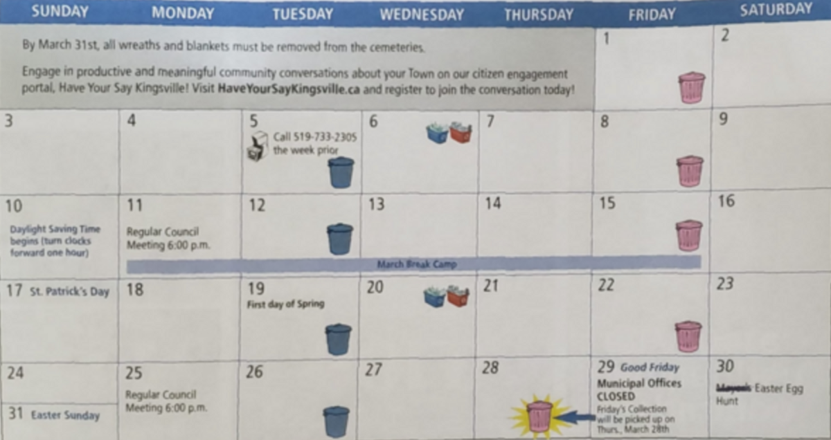 Garbage Day on Thursday Rather than Good Friday This Week - Kingsville ...