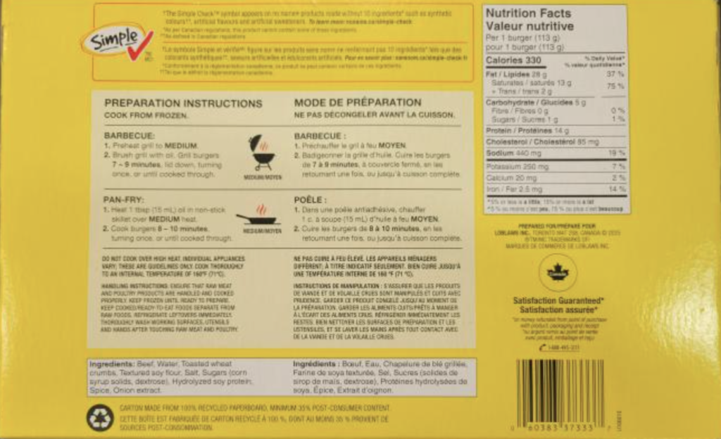 CFIA Recalls No Name Beef Burgers After Tests Reveal E.coli ...