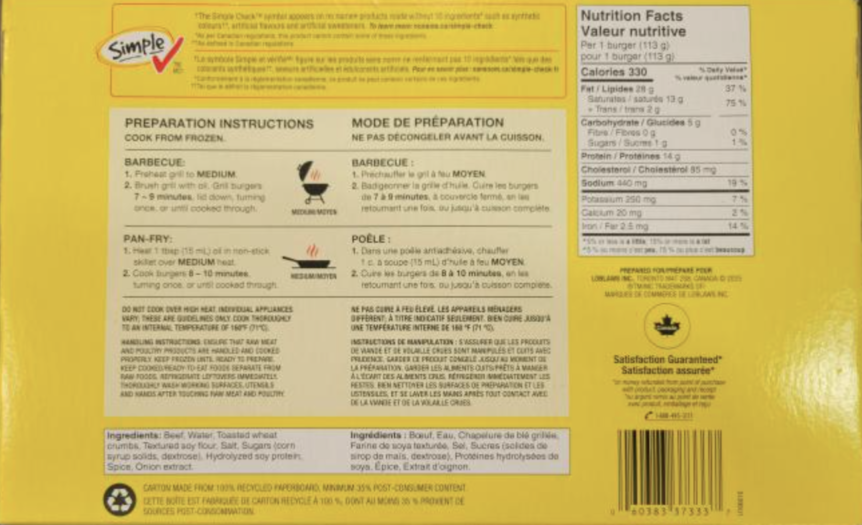 CFIA Recalls No Name Beef Burgers After Tests Reveal E.coli ...